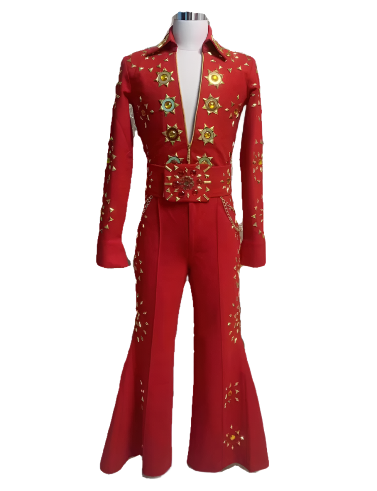 Red Costume ElvPresleyey Diamond Rock Singer Cosplay Ballroom Dance Pe ...