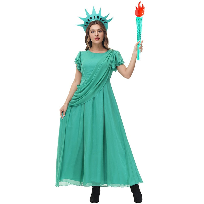 Colonialal Statueue of Libertyty Costume for Women Adult Americans 4th ...