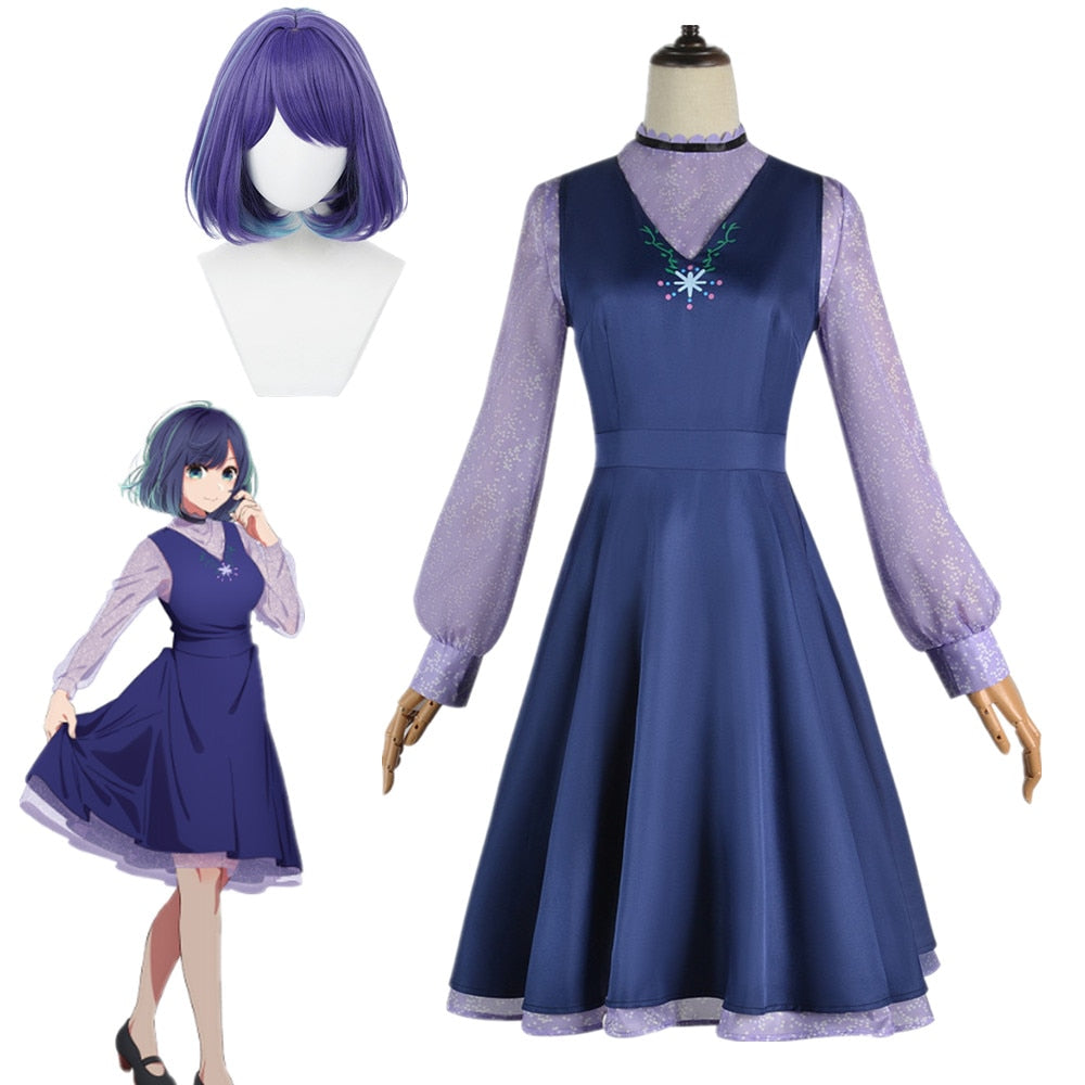 Anime Oshihi No Ko Akanene Kurokawawa Cosplay Costume Blue Dress Hoshi ...